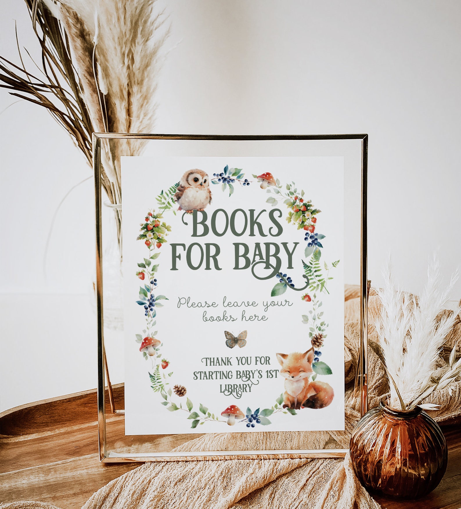 Books for Baby Sign, Editable Woodland Animals Baby Shower Baby's 1st ...