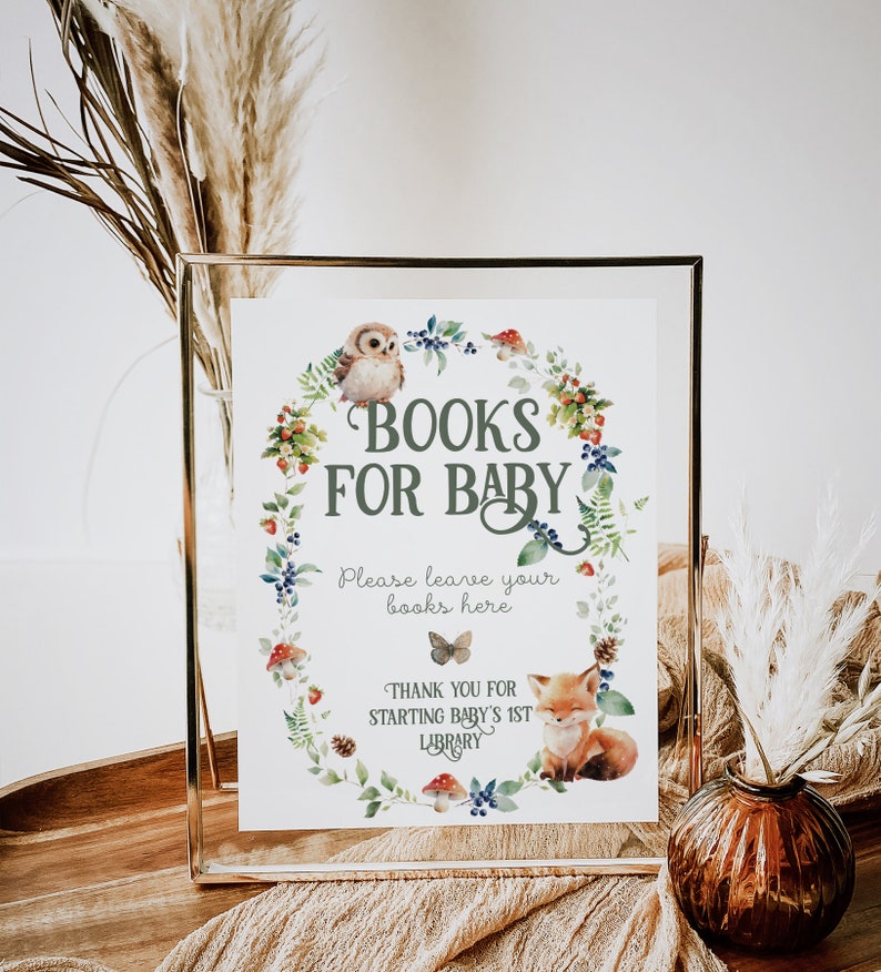 Woodland Animals Books for Baby Sign, Baby Shower Decor (digital ...