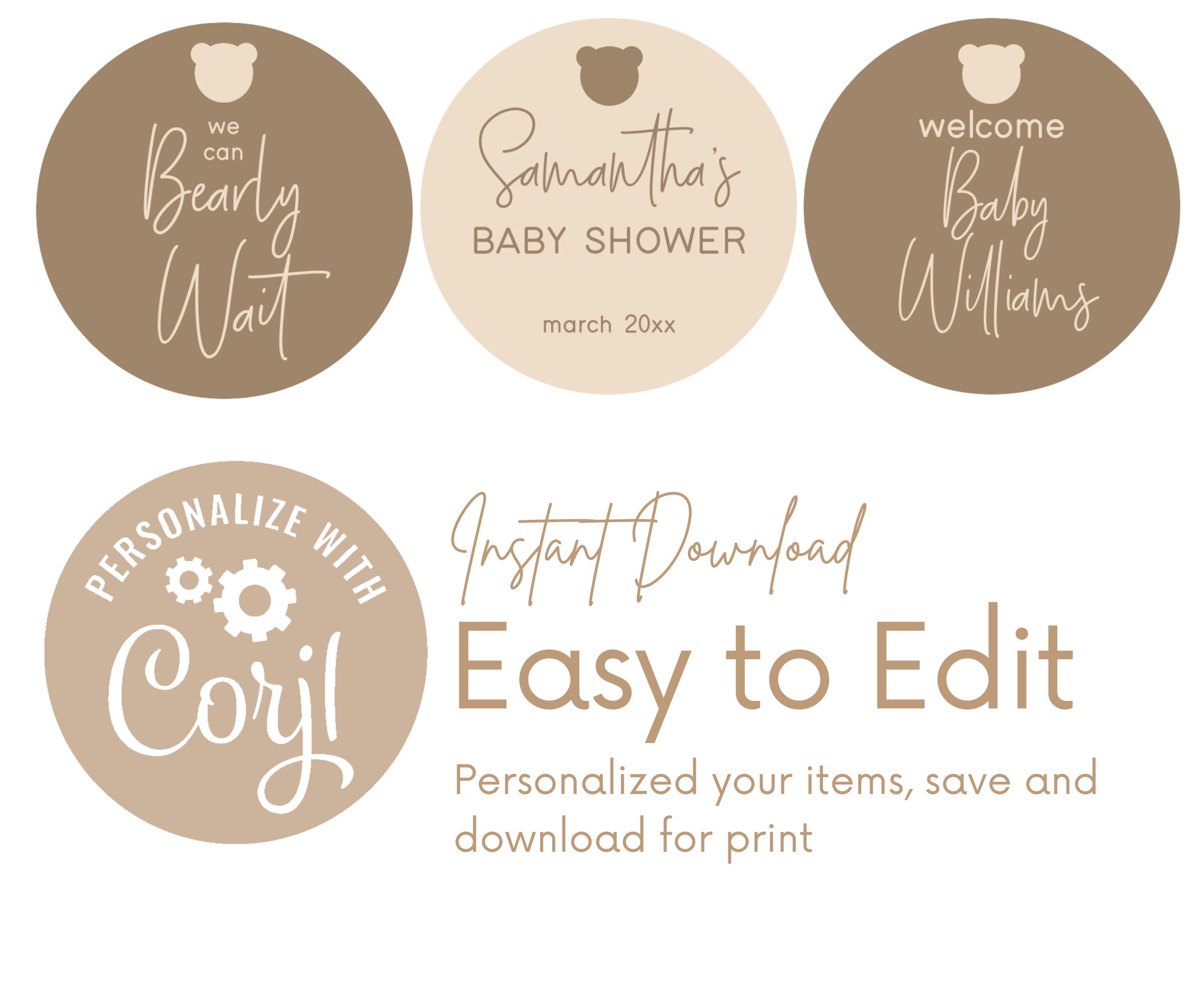 Gender Neutral Bear Cupcake Toppers, Printable Minimal Baby Shower ...