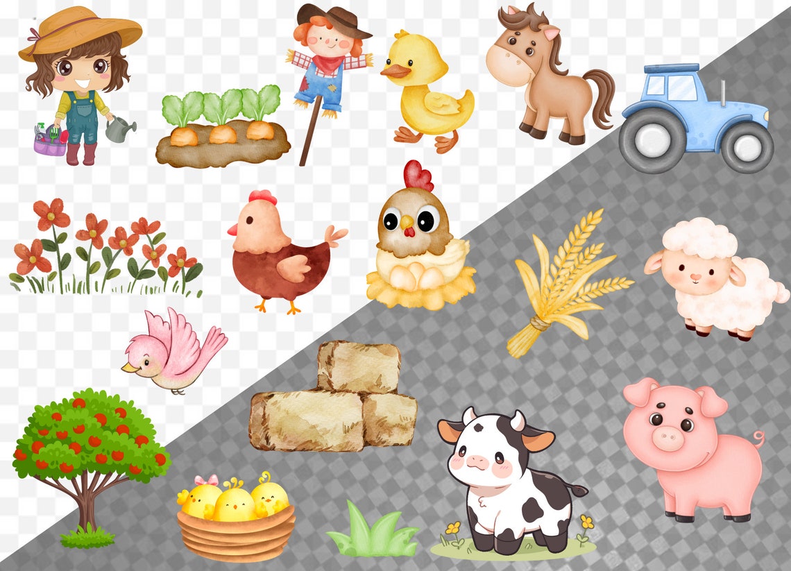 Farm Animal Watercolor Clipart Farm Clipart, Animal Clipart, Cute Farm ...