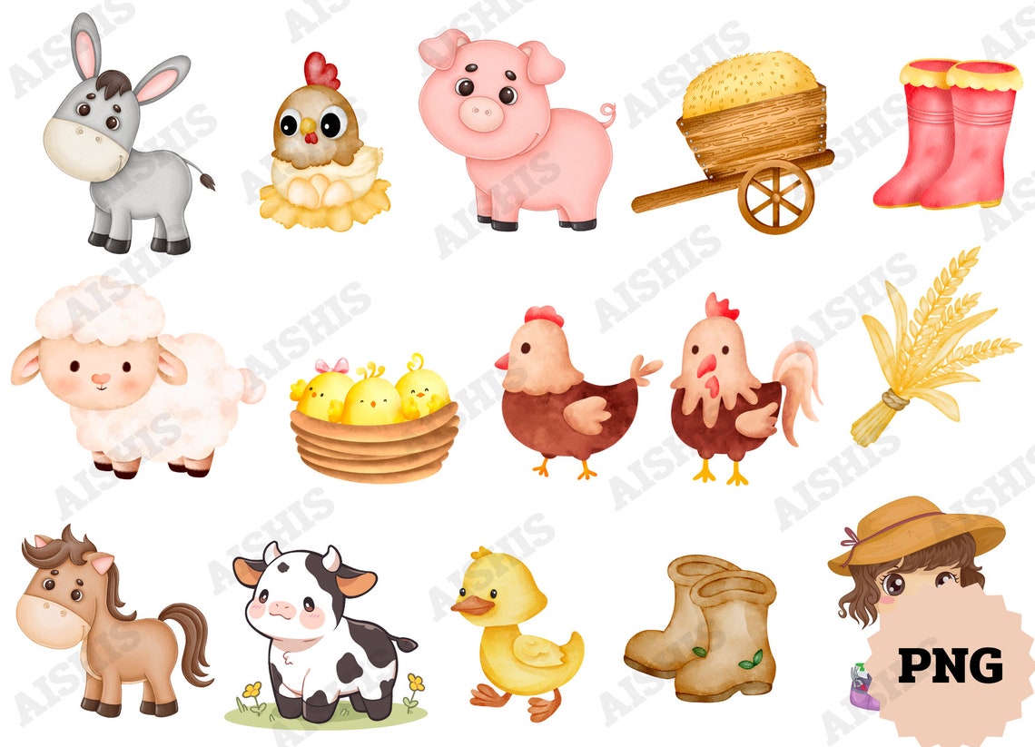 Farm Animal Watercolor Clipart Farm Clipart, Animal Clipart, Cute Farm ...
