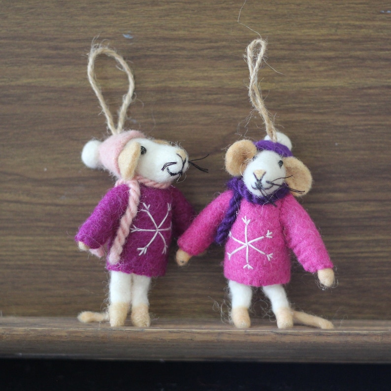 Wool Felt Mouse Christmas Ornament, Mice Family, Winter Mouse Ornament ...