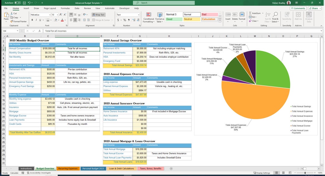 Advanced Personal Budget Template - Etsy