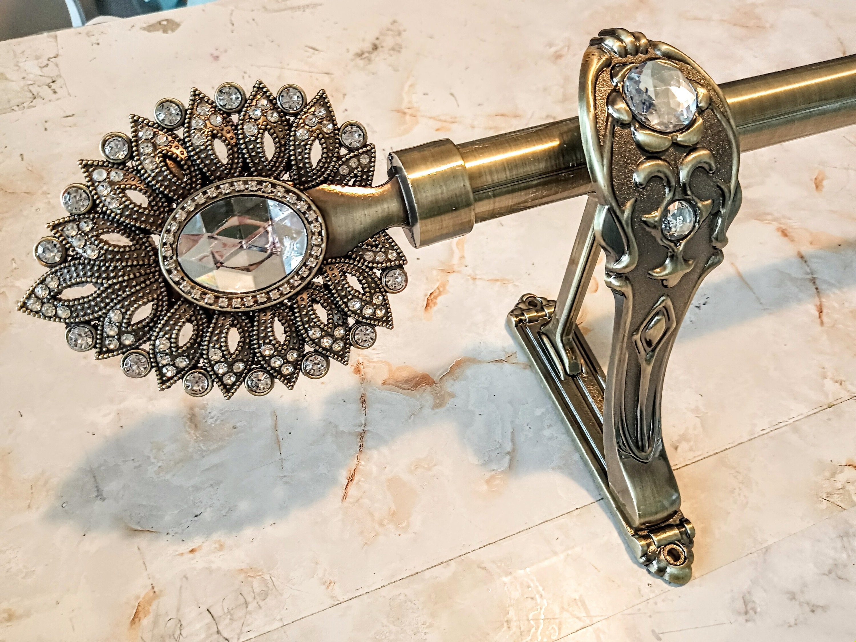 Single Rod Modern Luxury Heavy Duty Handmade Crystal Bronze Adjustable ...
