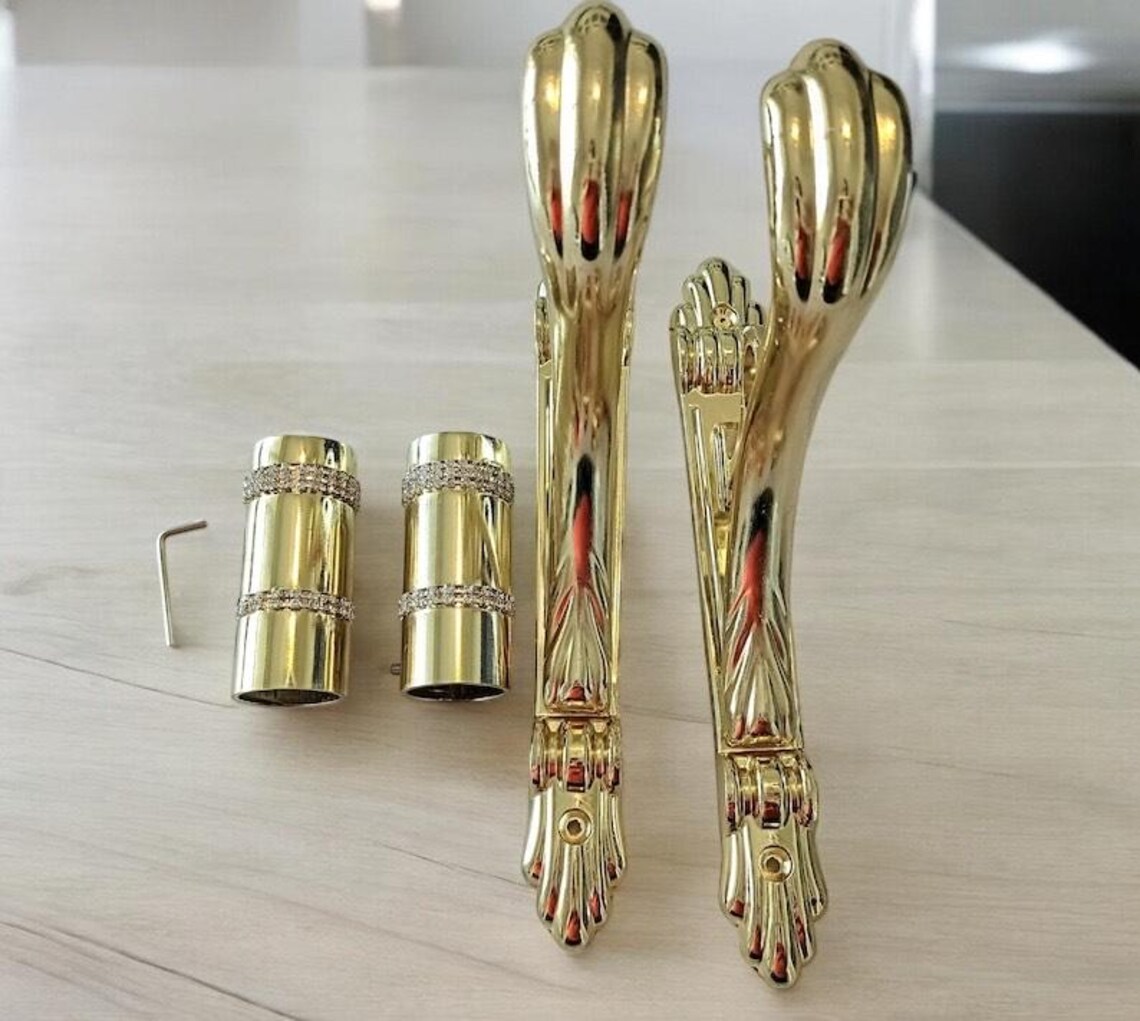 Modern Heavy Duty Handmade Gold Double Rod, Crystal Finials, Adjustable ...