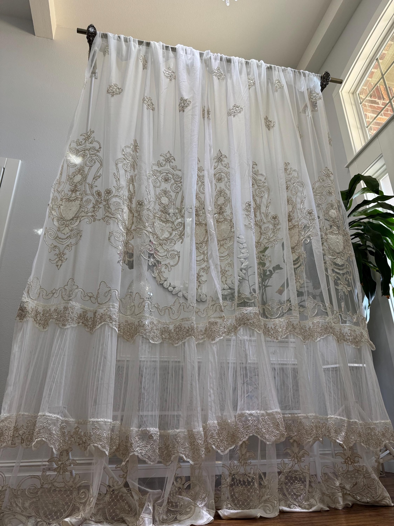 Custom Size Embroidered Sheer Curtains | Luxury Tulle Skirt Drapes ...