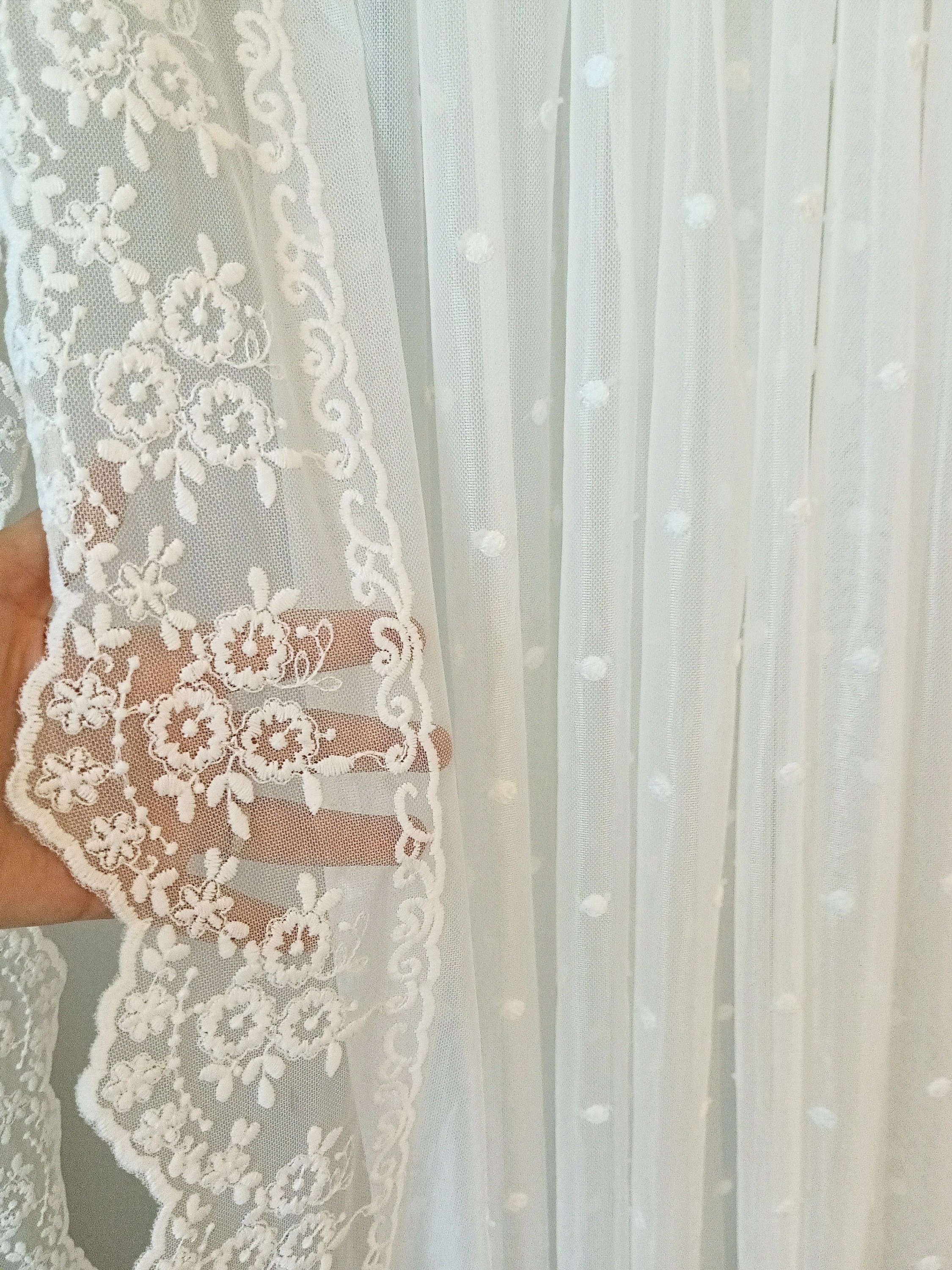 Custom Made White Lace Elegance Embroidery Lace Floral Tulle for Living ...