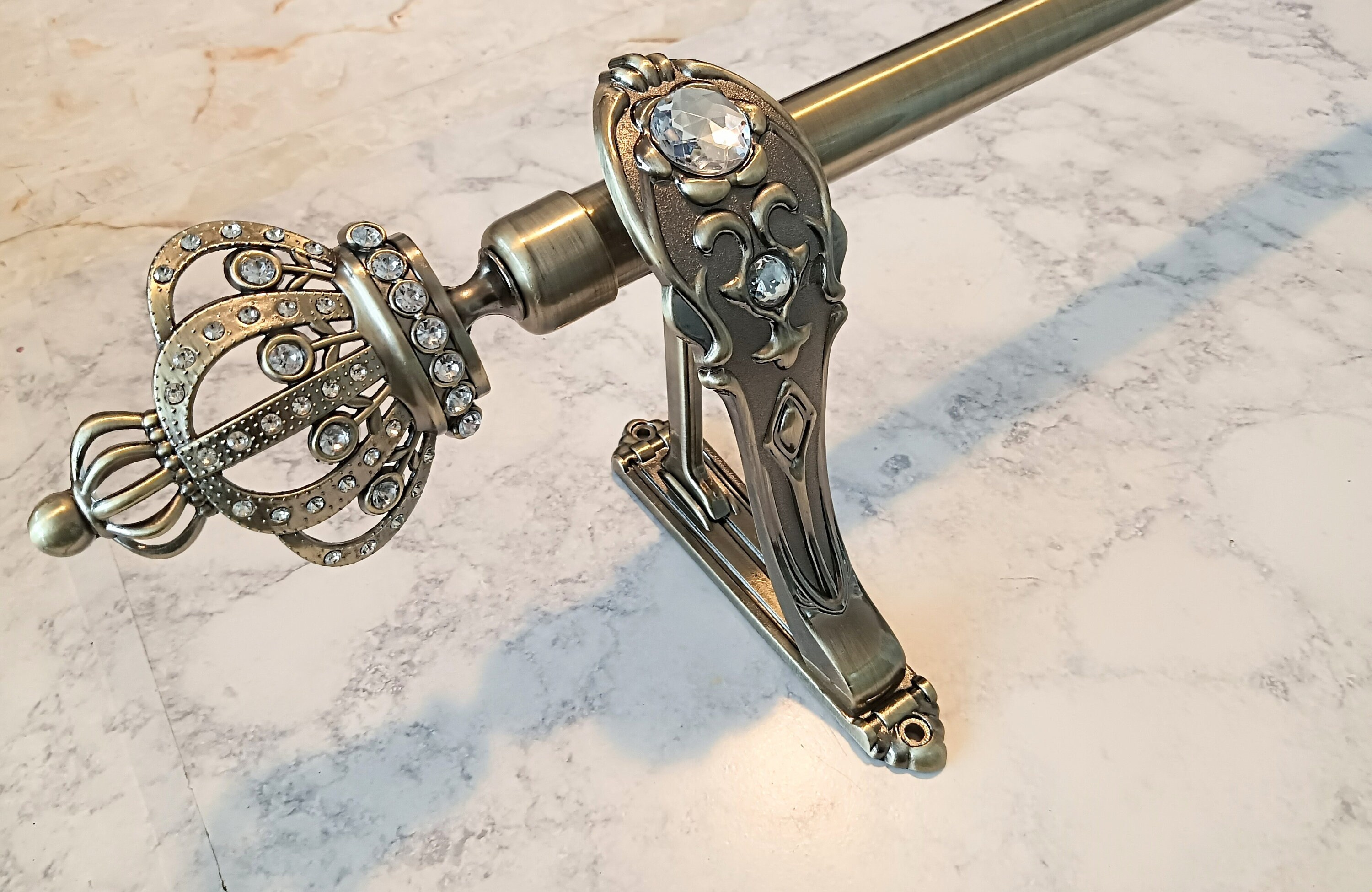 Single Rod Modern Luxury Heavy Duty Handmade Crystal Bronze Adjustable ...