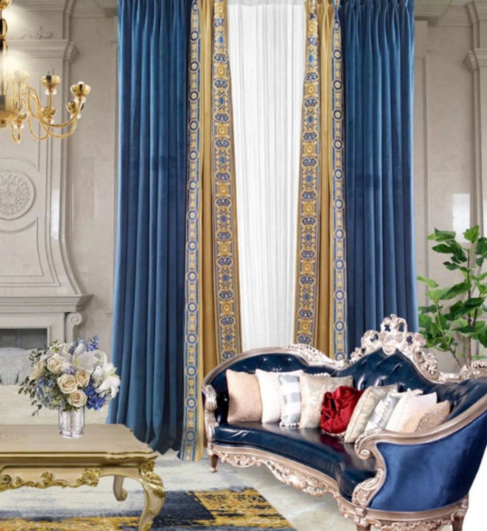 Luxury High End Custom Made Velvet Curtain With Splicing French Style ...