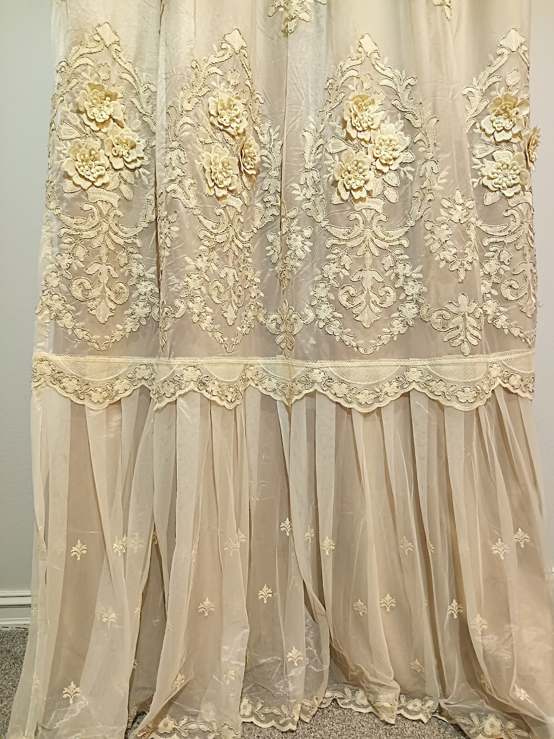 Custom Size Double Layer Curtains for Bride Room, Luxury Tulle Front ...