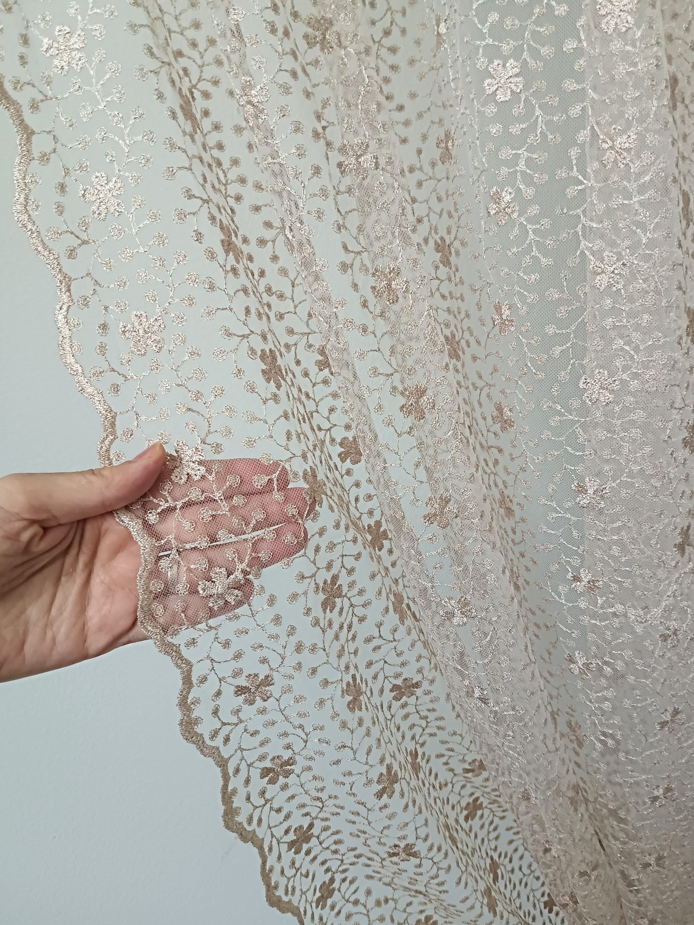Custom Made Bronze Embroidery Sheer, Flower Pattern Sheer, Custom Size ...