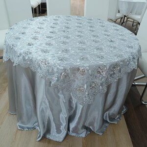 Round Shape Plain Silver Satin Satin Tablecloth , Wedding, Hotel and ...