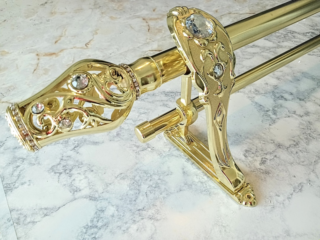 Double Gold Rod Luxury Heavy Duty Handmade Crystal Gold Adjustable Rod ...