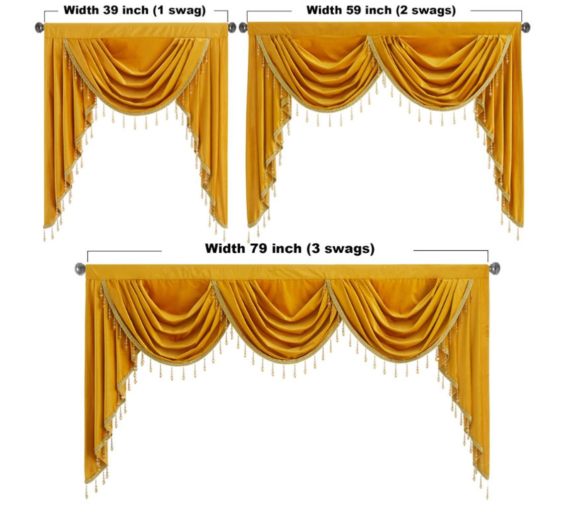Hand Made Velvet Valance With Swags and Cascade, Custom Size, Custom ...