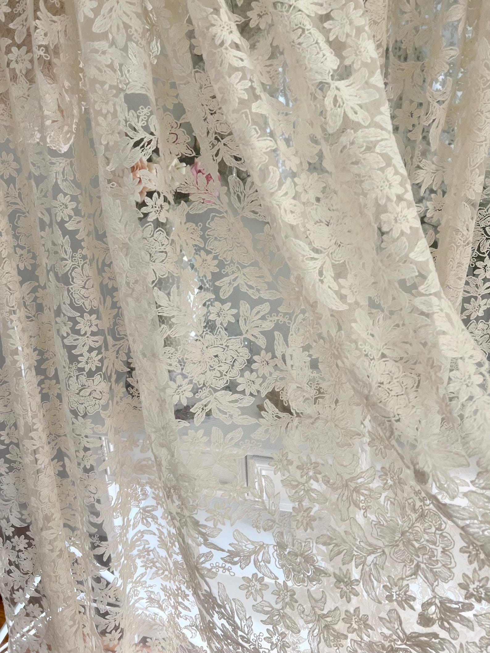 Off-white Custom-made Embroidery Sheer, Flower Pattern Sheer, Custom ...