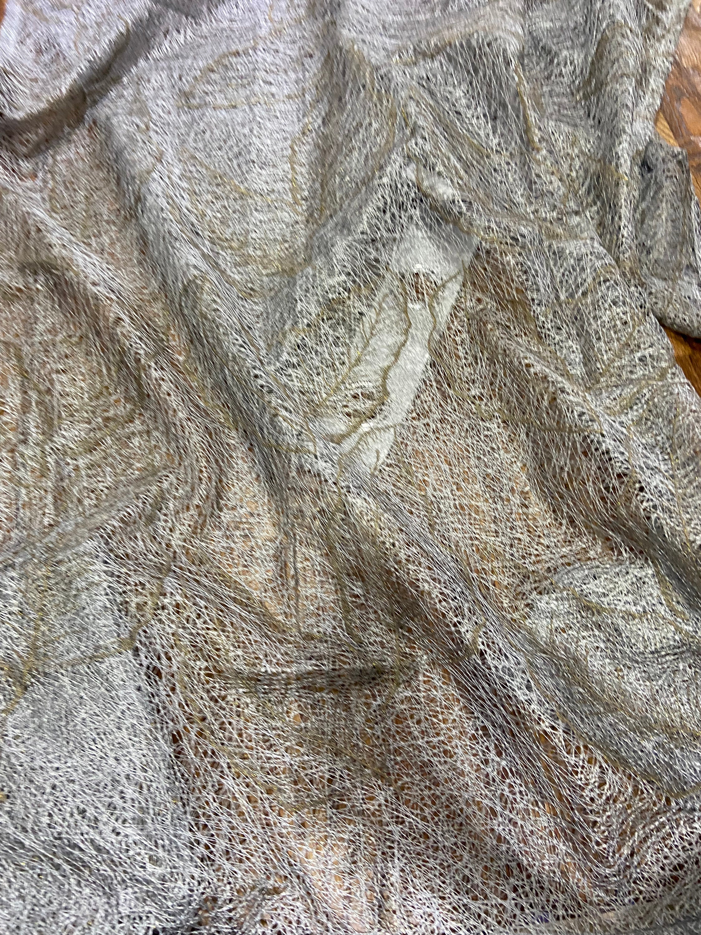 Custom Size Gray Mesh Sheer With Gold Leaf Pattern for Living Room ...