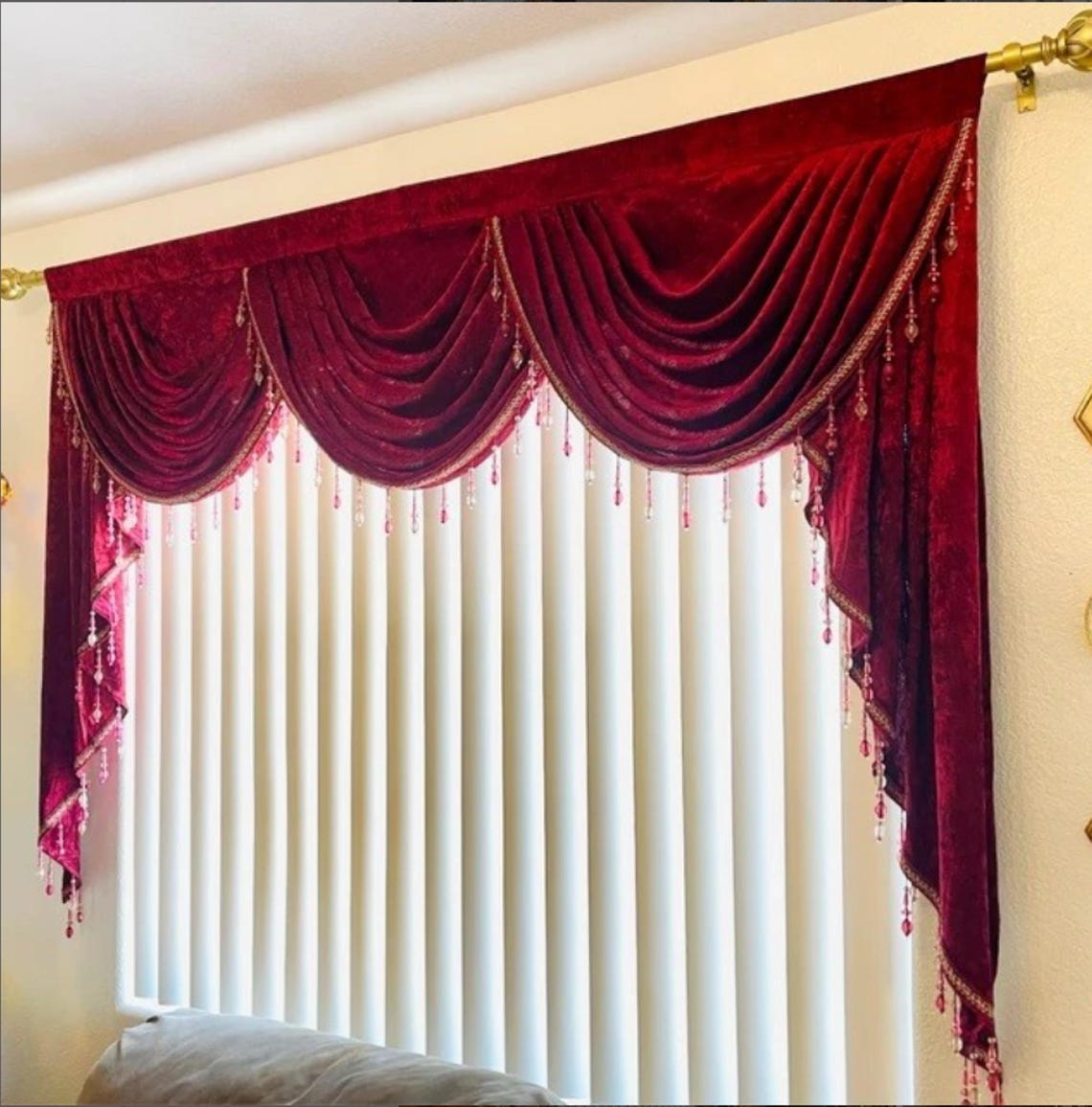 Hand Made Velvet Valance With Swags and Cascade, Custom Size, Custom ...