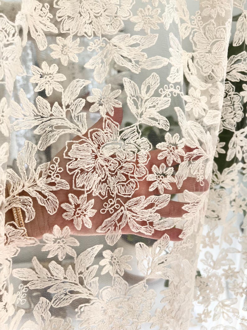 Off-white Custom-made Embroidery Sheer, Flower Pattern Sheer, Custom ...