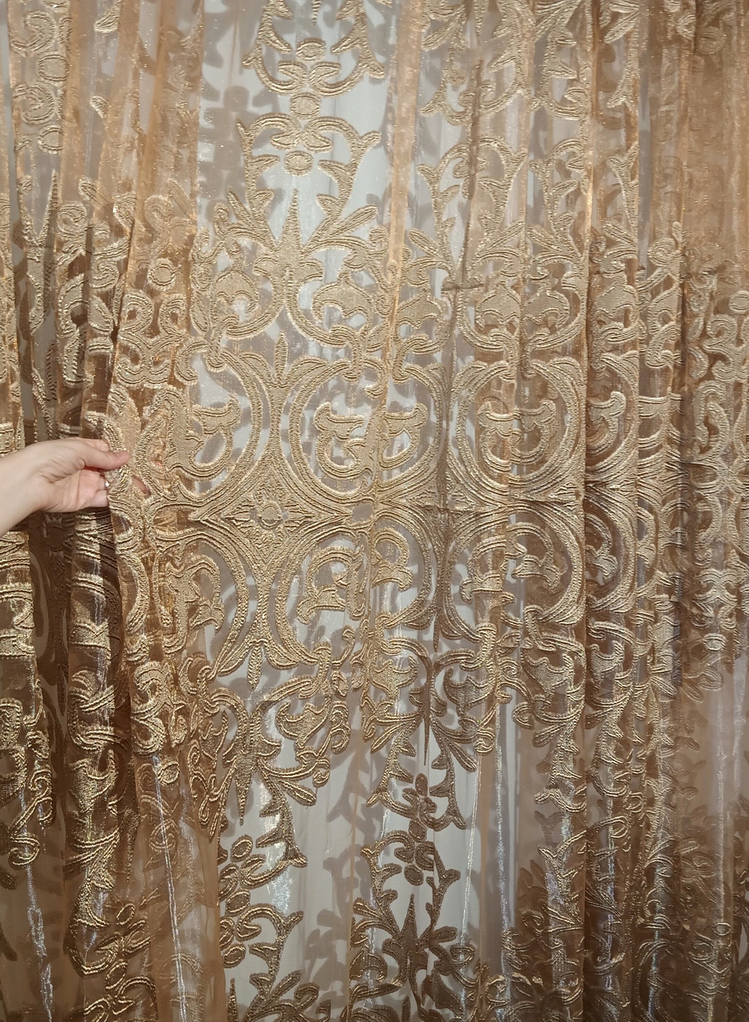 Gold Sheer Custom Size Custom Hand Made Drapery for Living Room, Dining ...