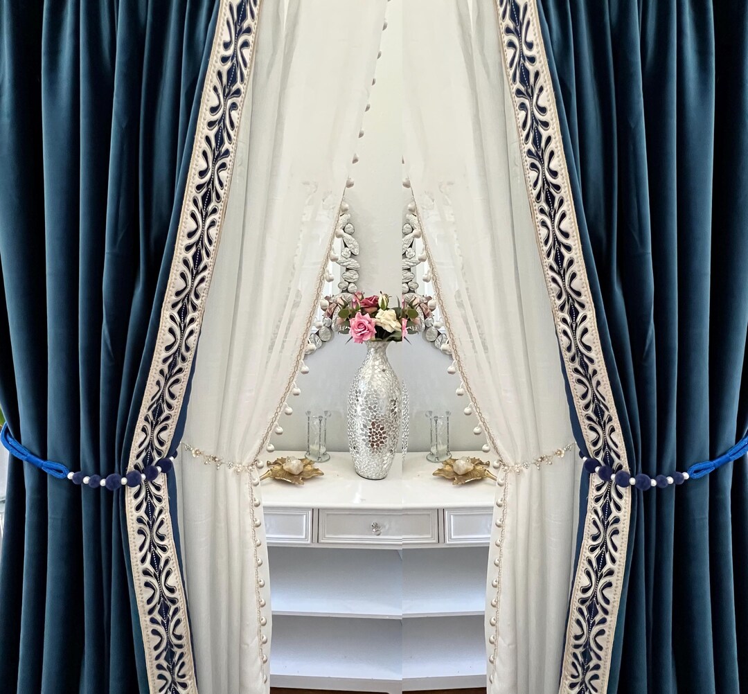 Custom Color Velvet Luxuriance Style With Trim Border for Living Room ...