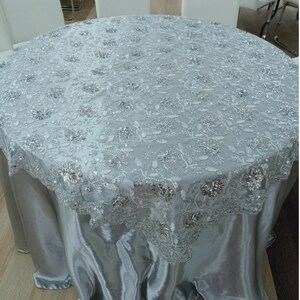 Round Shape Plain Silver Satin Satin Tablecloth , Wedding, Hotel and ...