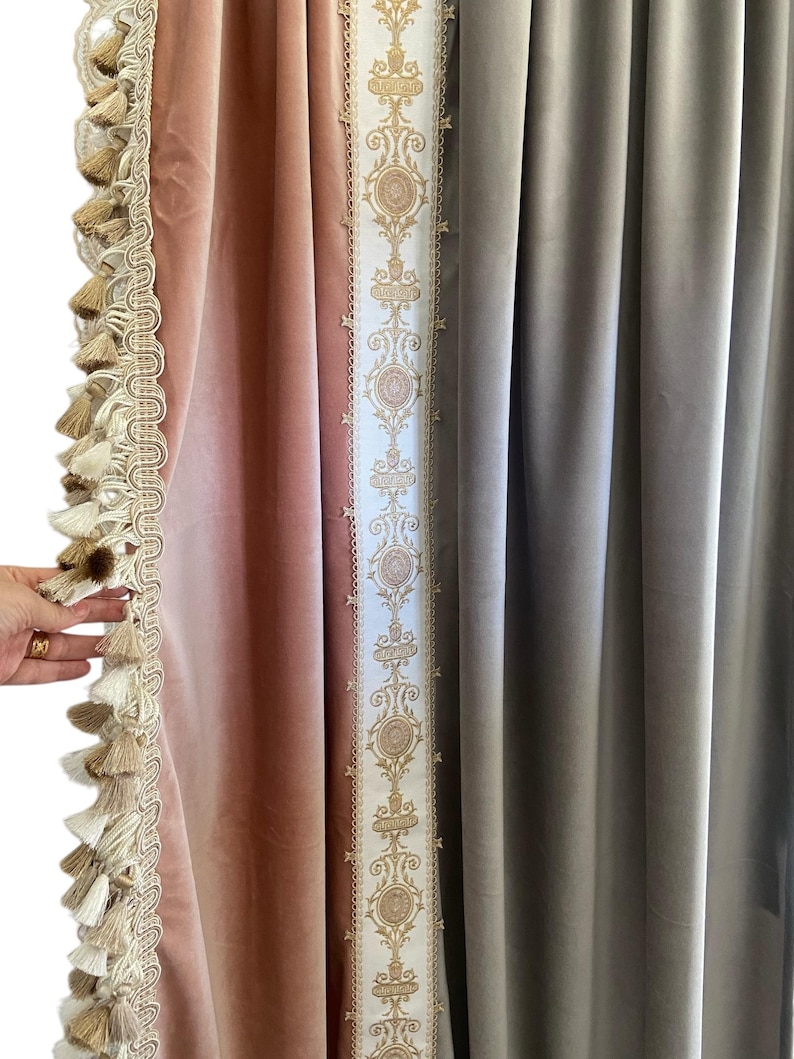 Hand Made Luxury High End Custom Made Velvet Curtain Gray-pink Velvet ...