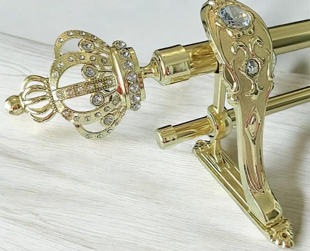 Luxury Gold Double Rod, Heavy Duty Handmade Crown Crystal Double Gold ...