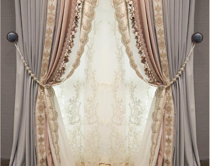 Hand Made Luxury High End Custom Made Velvet Curtain Gray-pink Velvet ...