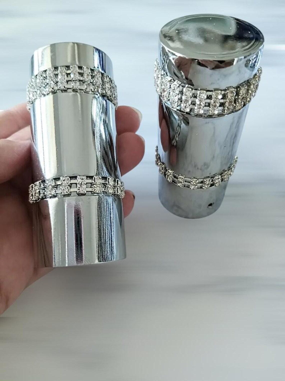 Handmade Modern Heavy Duty Bright Silver Double Rod, Crystal Finials ...