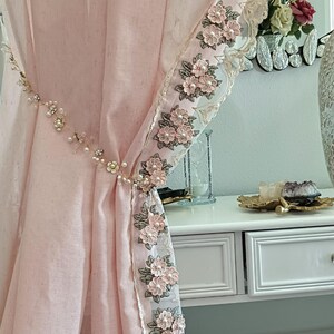 Pink Linen French Romantic Lace Curtains, Modern Custom Size Minimalist ...