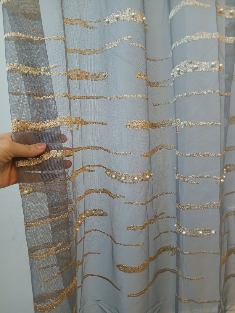 Custom Made Bronze Embroidery Gray Sheer for Living Room, Dining Room ...