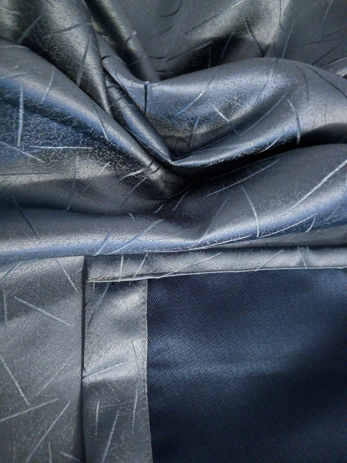 Elegant Dark Blue-gray Custom Size Thick Jacquard Curtains 90% Blackout ...