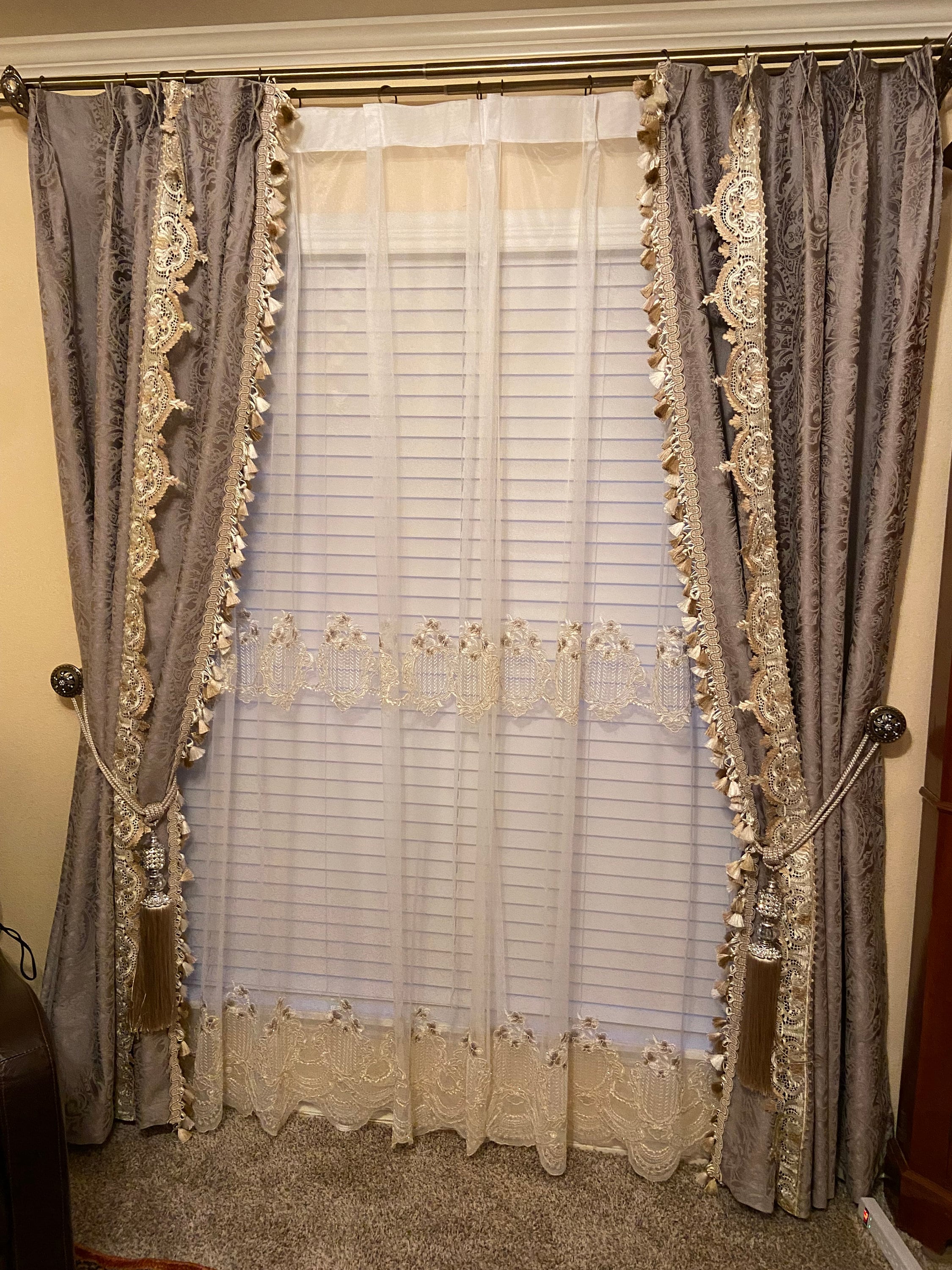 Luxury French Rococo Embossed Curtains Tassel Lace Blackout Curtains ...