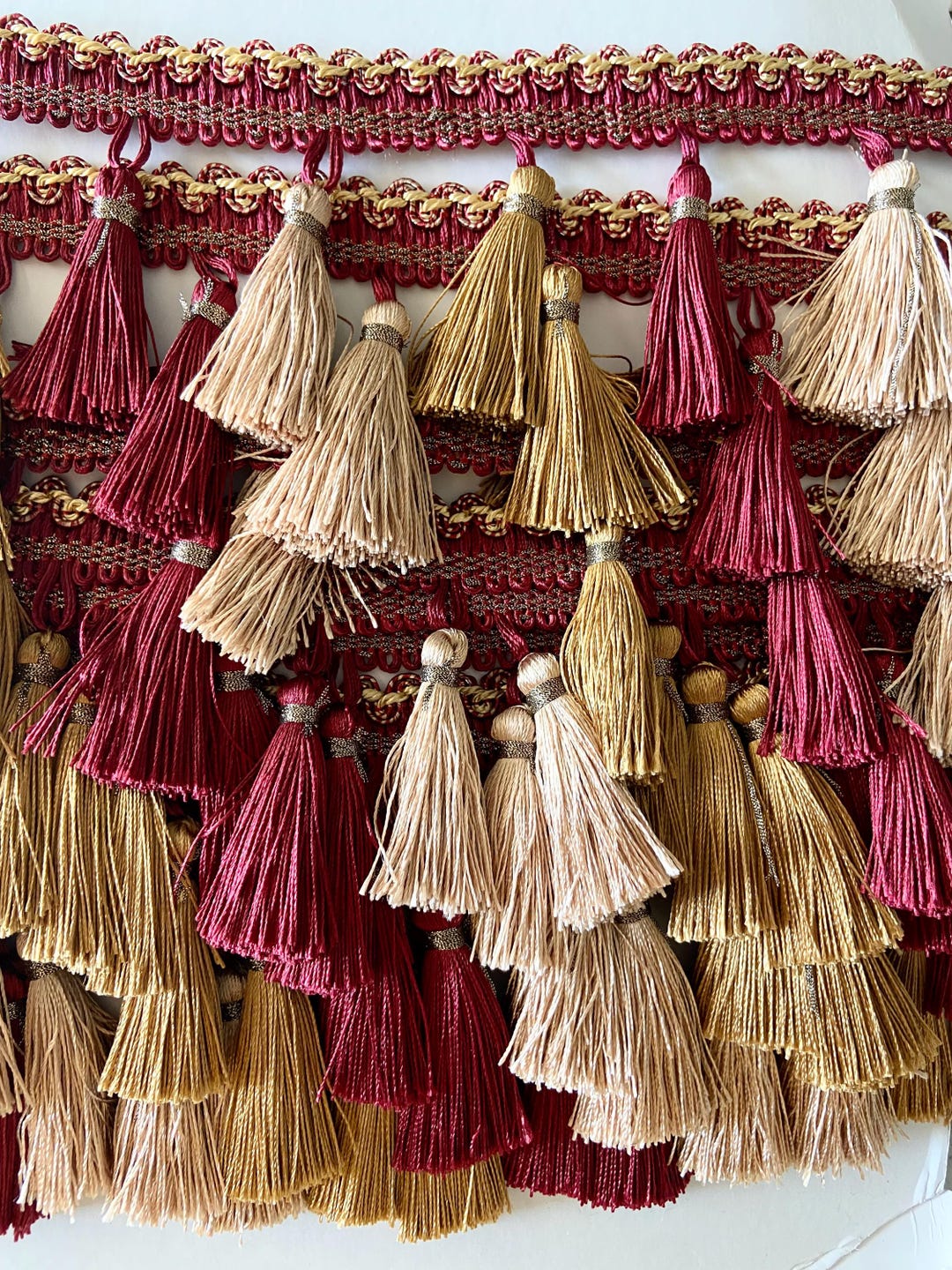 Vine Red, Gold, Champagne Fringe Tassel Trim for Curtain, Handmade ...