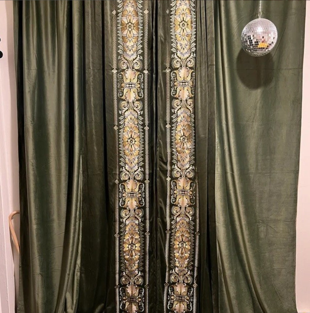 Custom Made Europeans Embroidery Lace Green Velvet Curtain, Customized ...