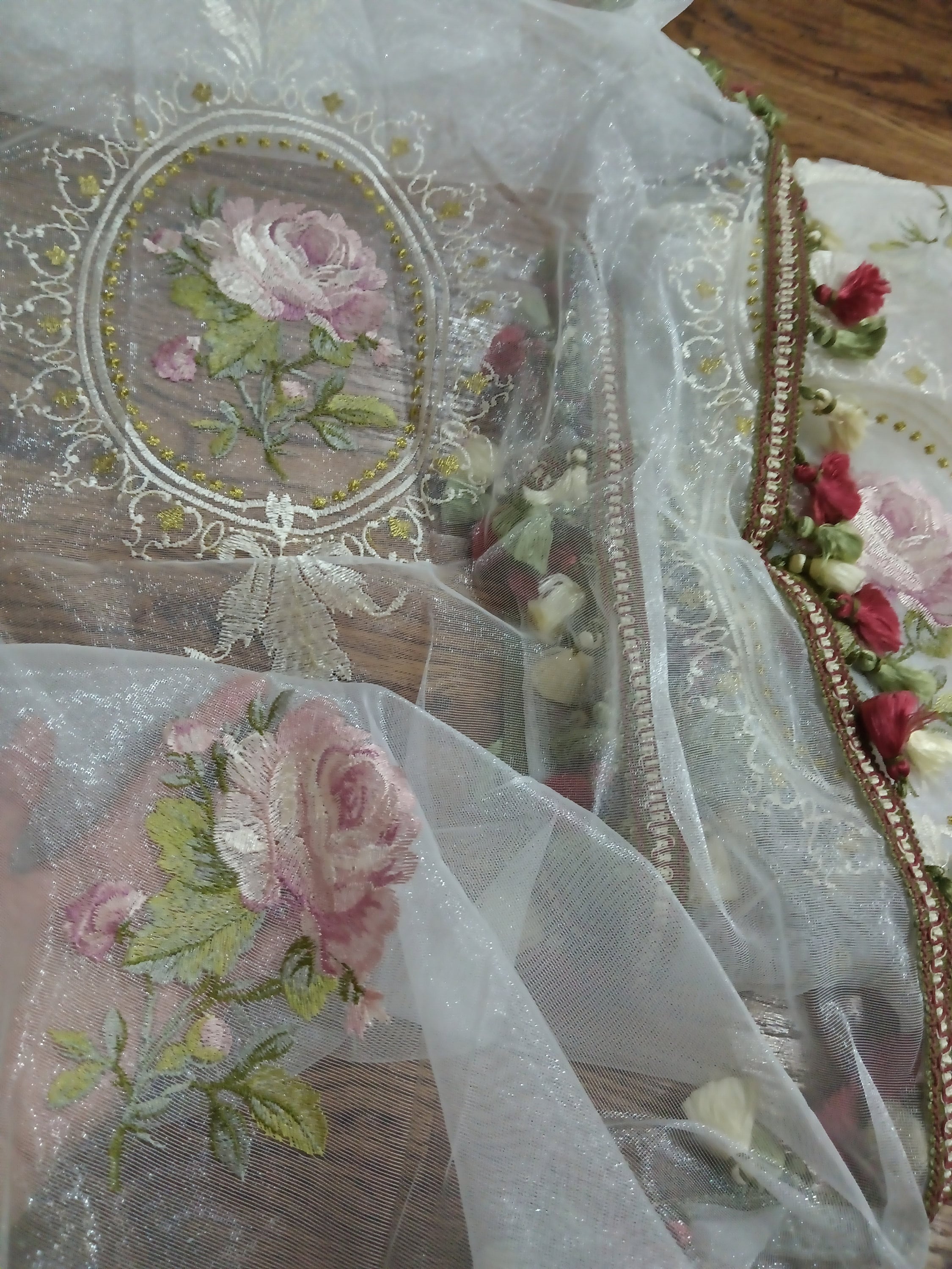Custom Made Rose Flower Embroidered Sheers, Elegant Style With Tassel ...