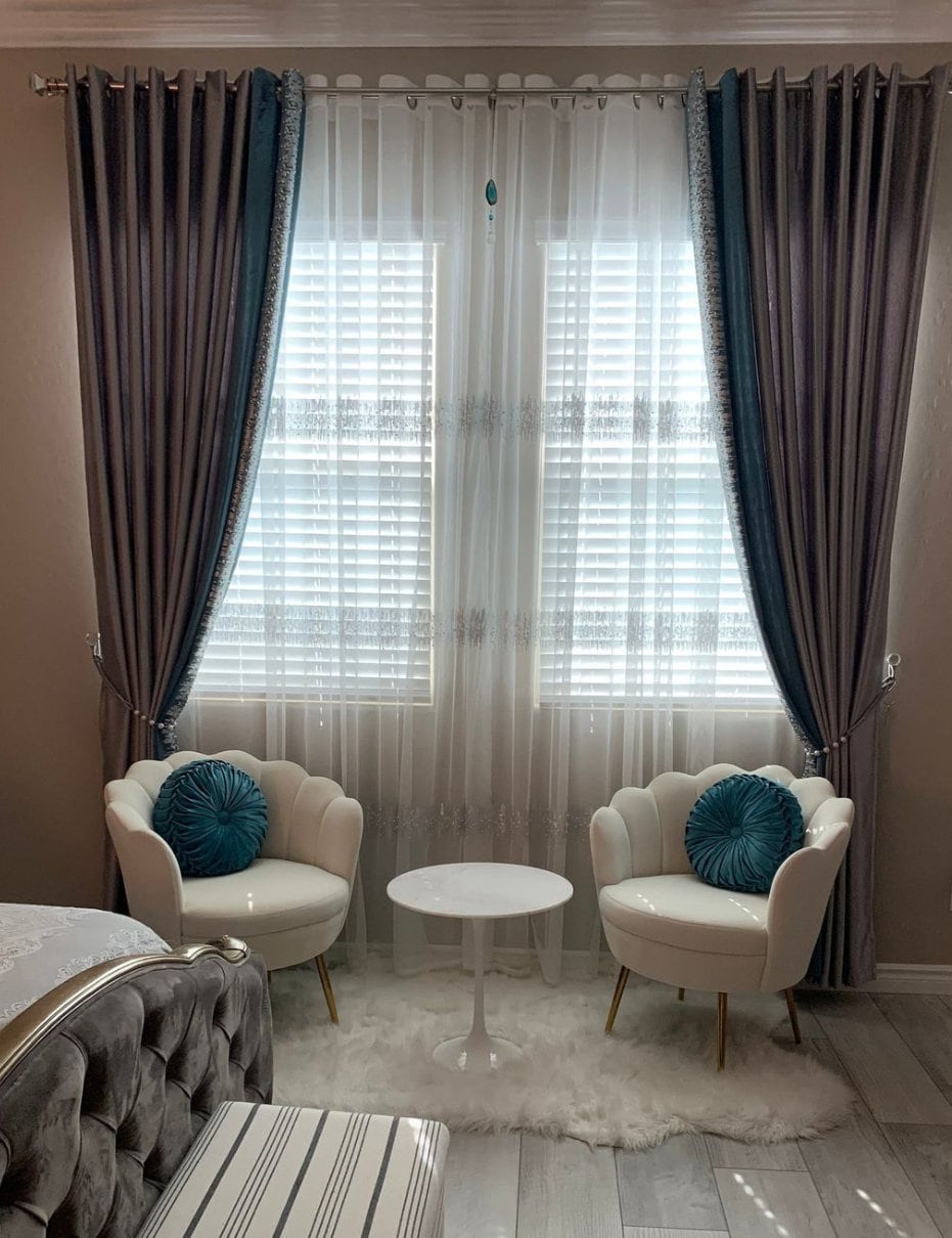 Custom Made Luxury Gray Curtain With Sequin Splicing, Match White ...