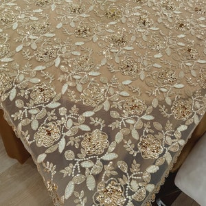 Square Shape Gold Embroidered Sequin Lace Tablecloth, Wedding, Hotel ...