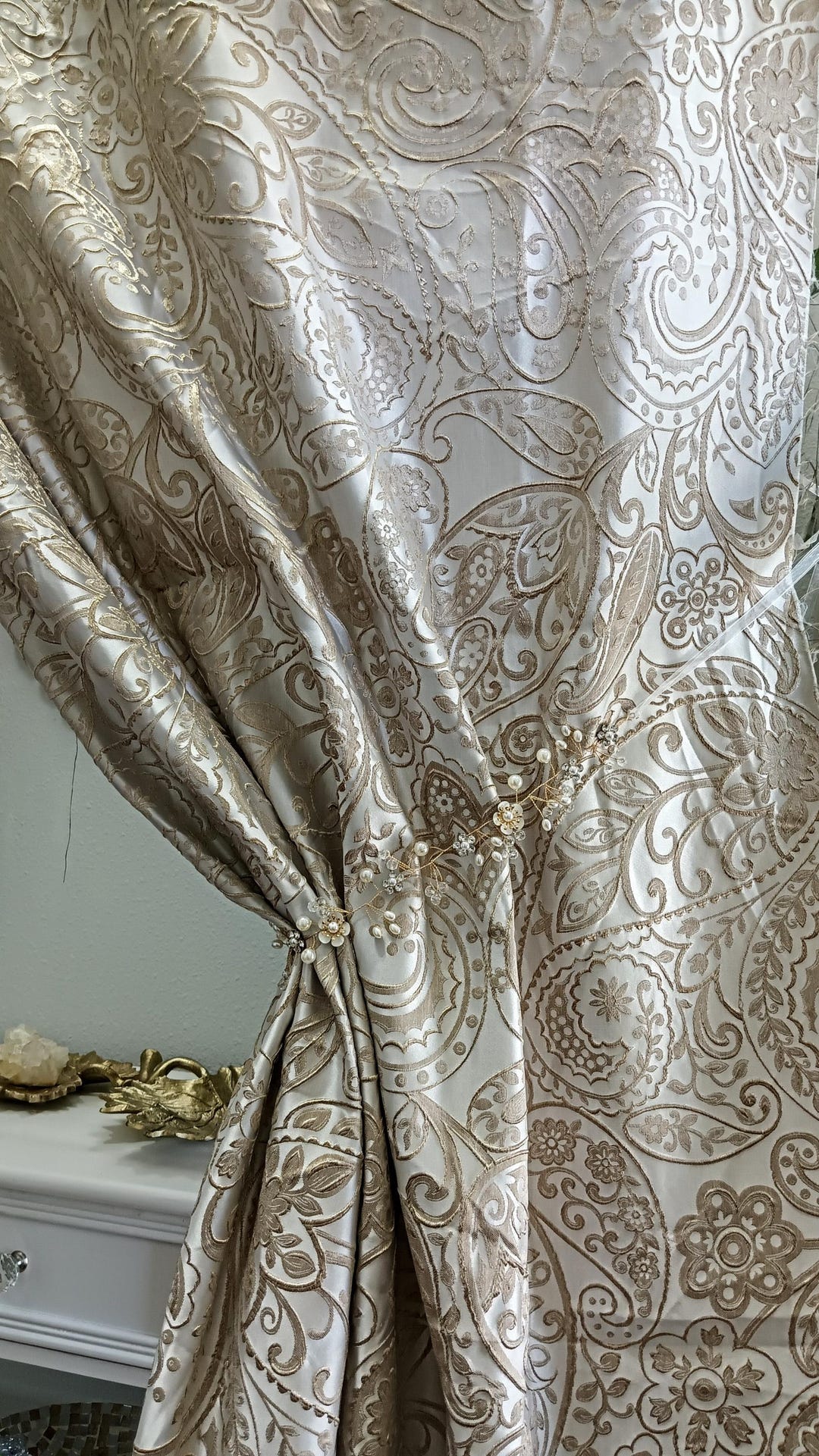 Elegant Gold Pattern Curtain Custom Size Jacquard Curtains, Hand Made ...