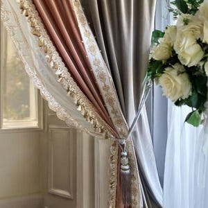Hand Made Luxury High End Custom Made Velvet Curtain Gray-pink Velvet ...