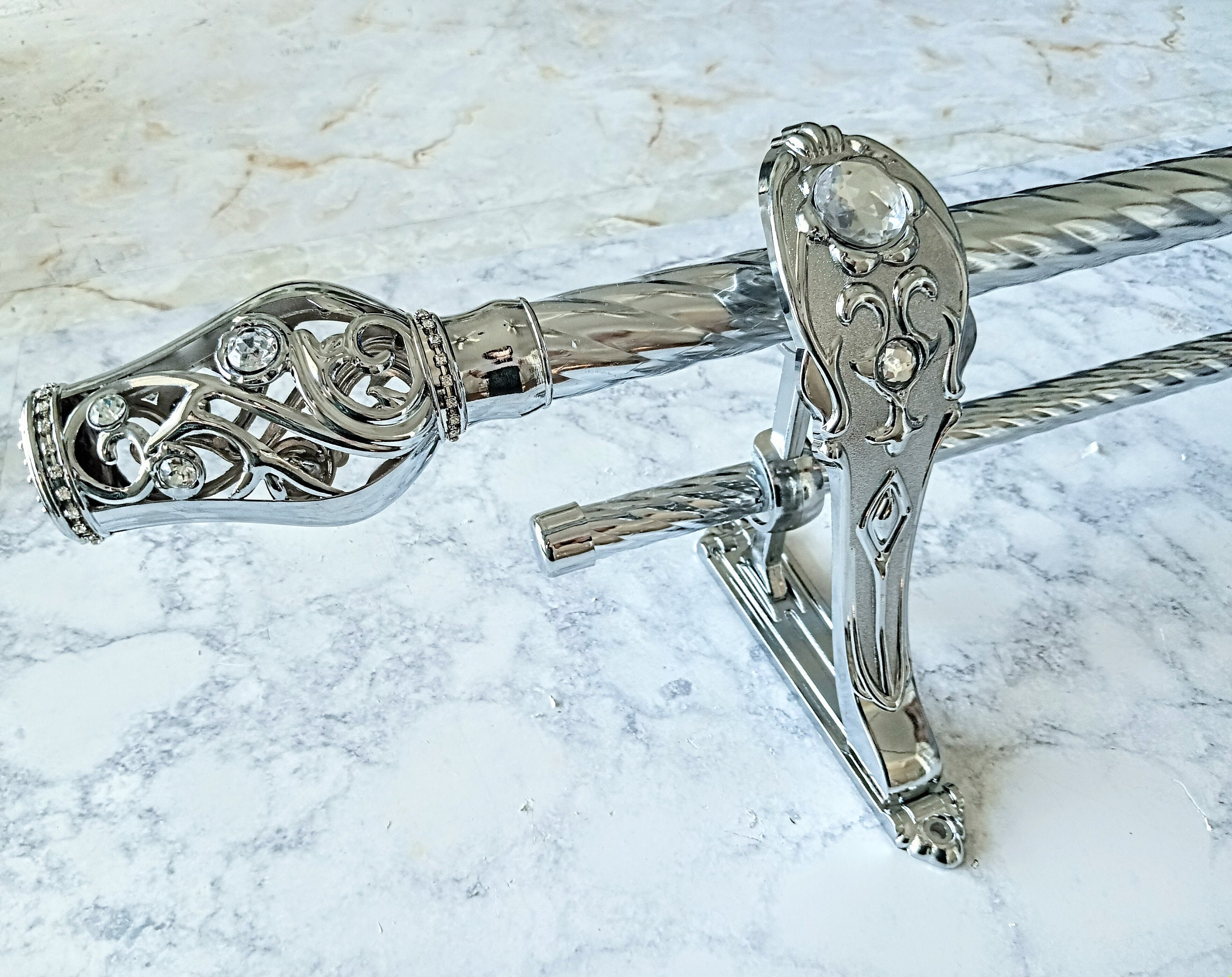 Bright Silver Double Twist Rod Luxury Twisted Rod Heavy Duty Handmade ...