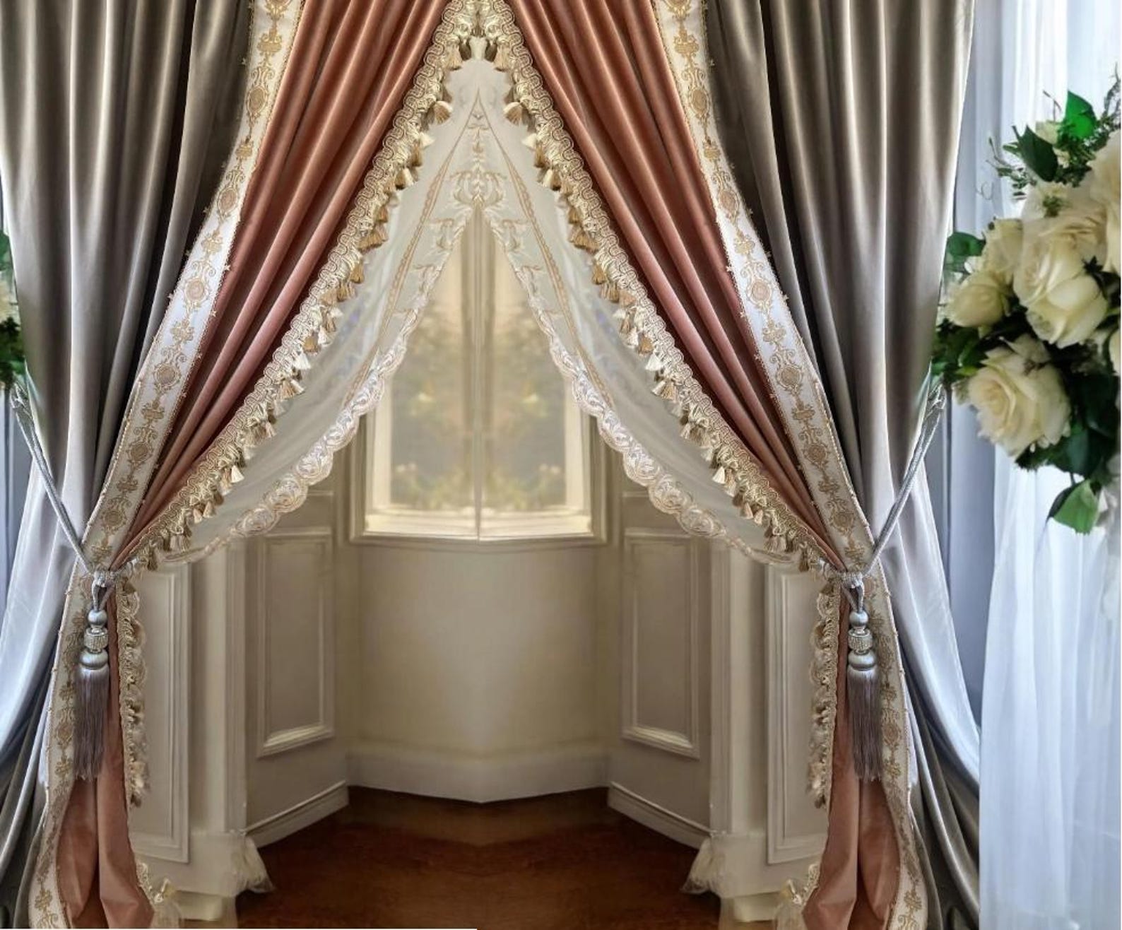 Hand Made Luxury High End Custom Made Velvet Curtain Gray-pink Velvet ...