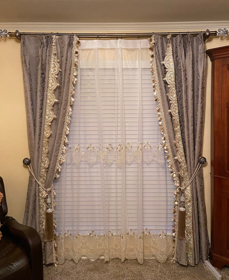 Luxury French Rococo Embossed Curtains Tassel Lace Blackout Curtains ...
