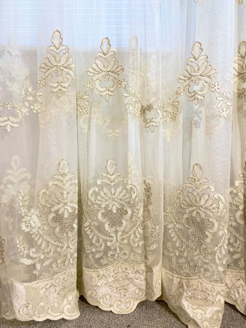 Customized Size Custom Made Beige Yellow Elegance Embroidery Lace ...