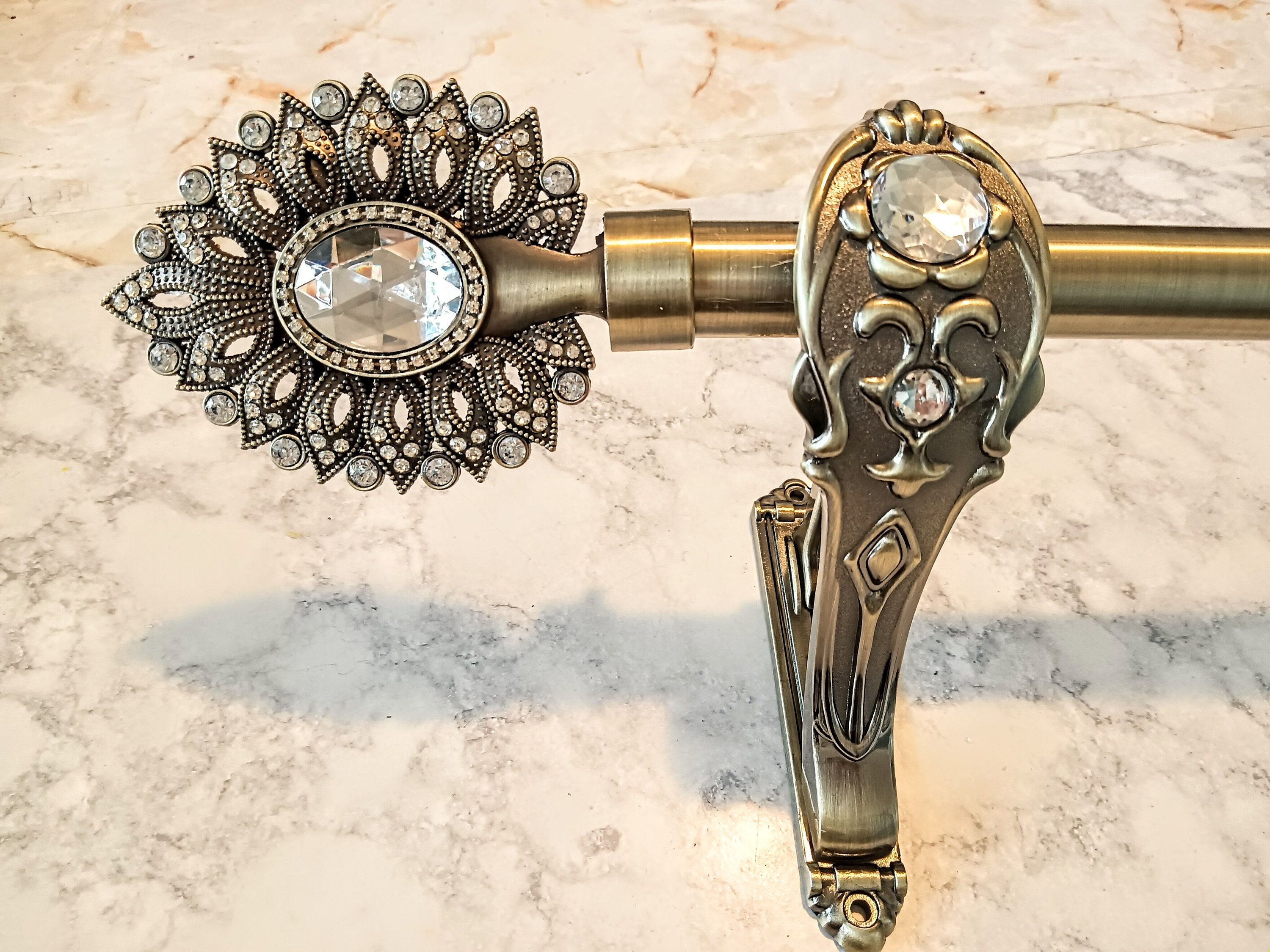 Single Rod Modern Luxury Heavy Duty Handmade Crystal Bronze Adjustable ...