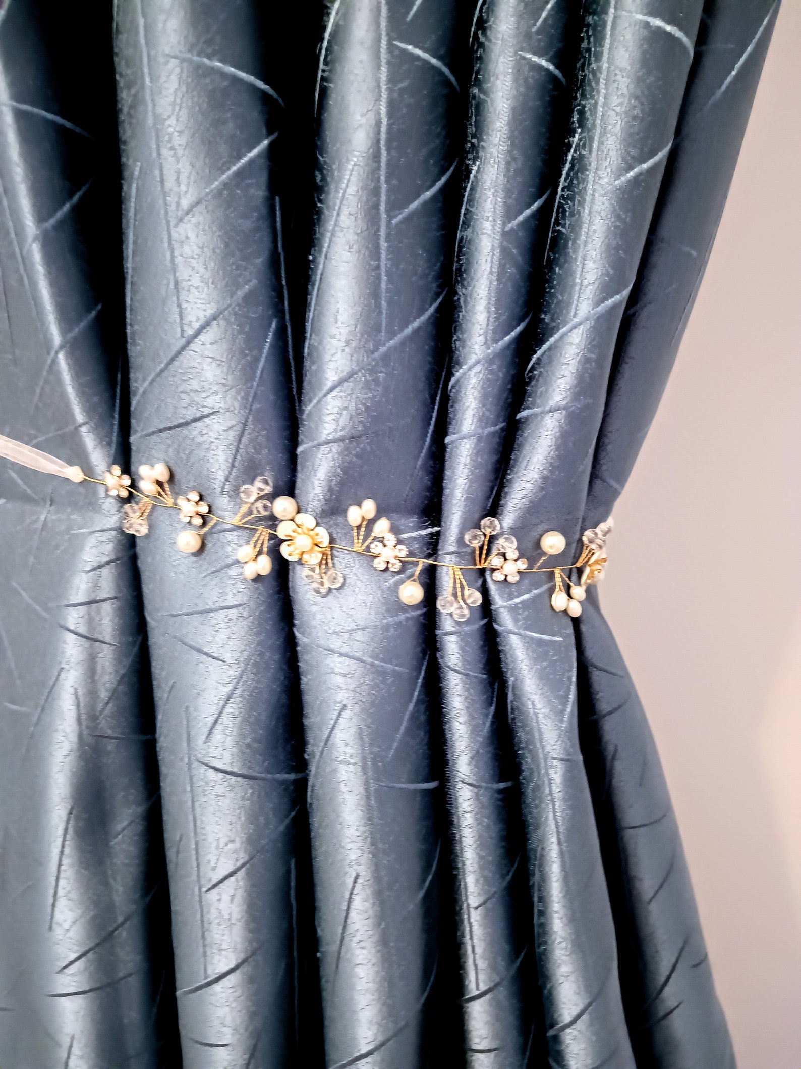 Elegant Dark Blue-gray Custom Size Thick Jacquard Curtains 90% Blackout ...