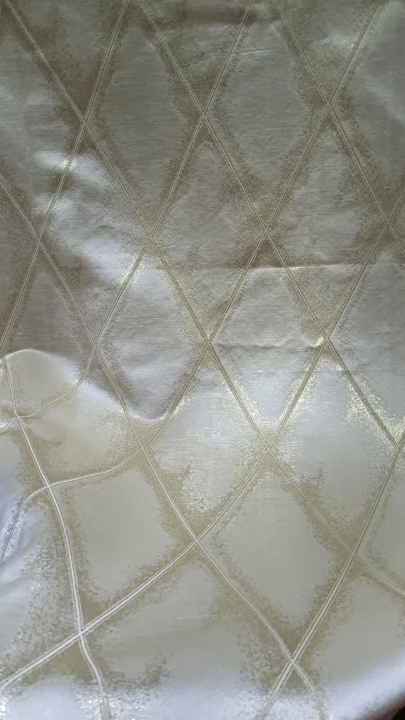 Diamond Pattern Cream Gold Curtain, Jacquard Elegant Style for Living ...