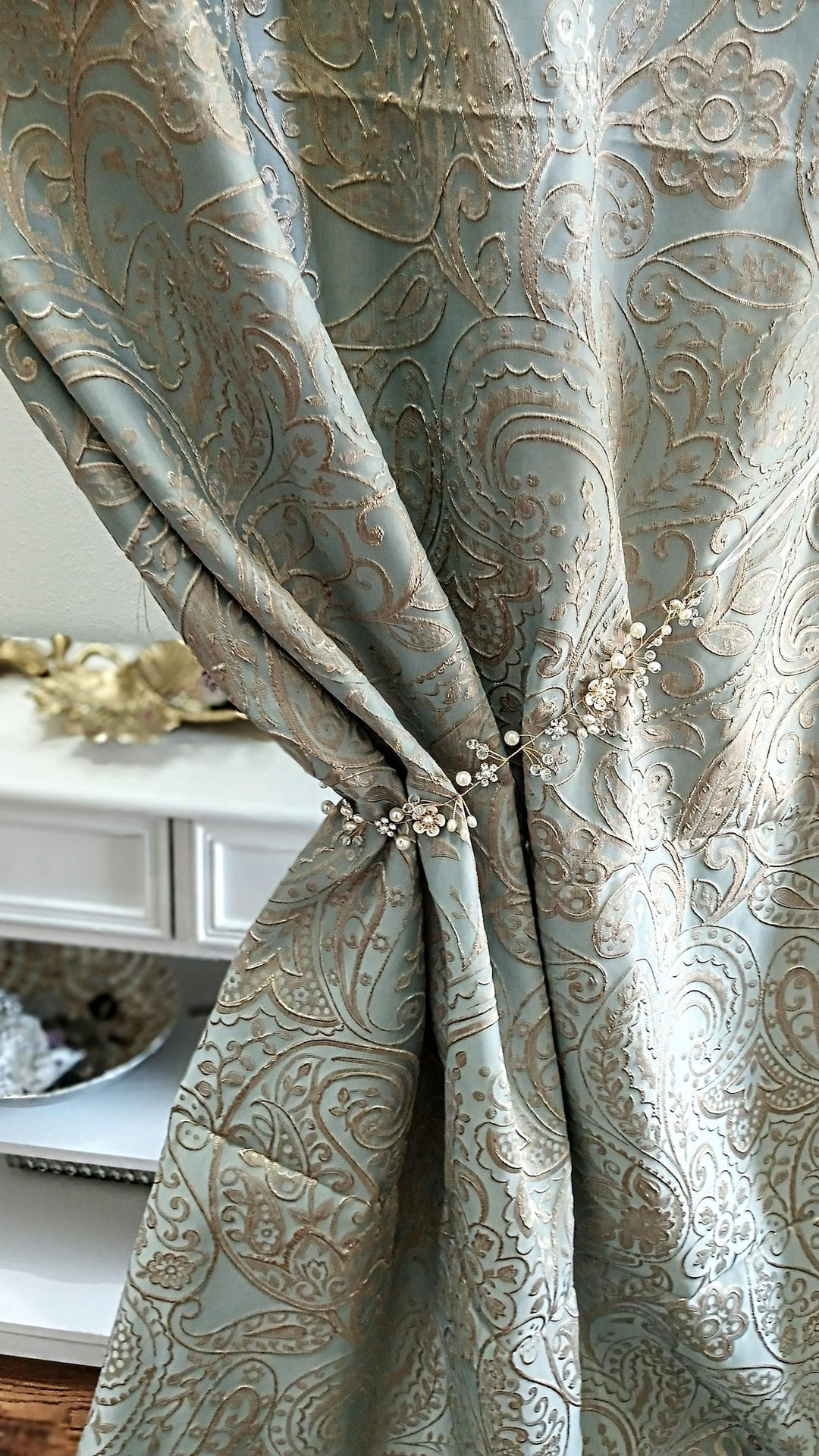Hand Made Elegant Gold Pattern Curtain Custom Size Jacquard Curtains in ...