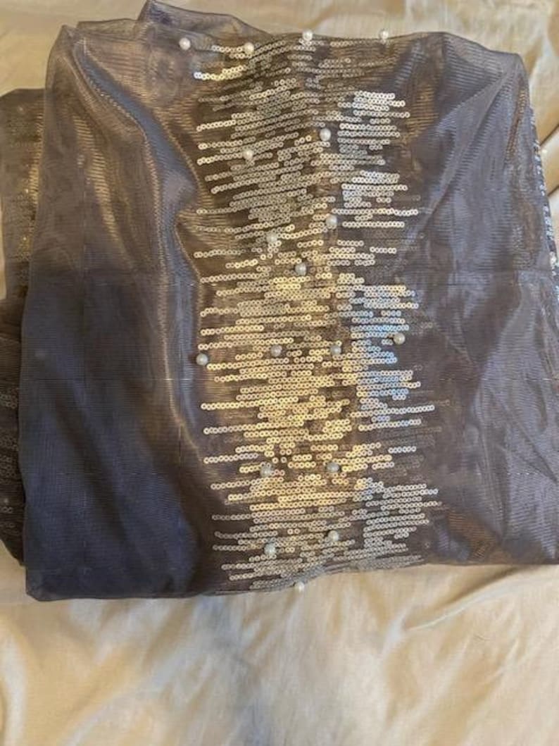 Custom Made Luxury Gray Curtain With Sequin Splicing, Match White ...