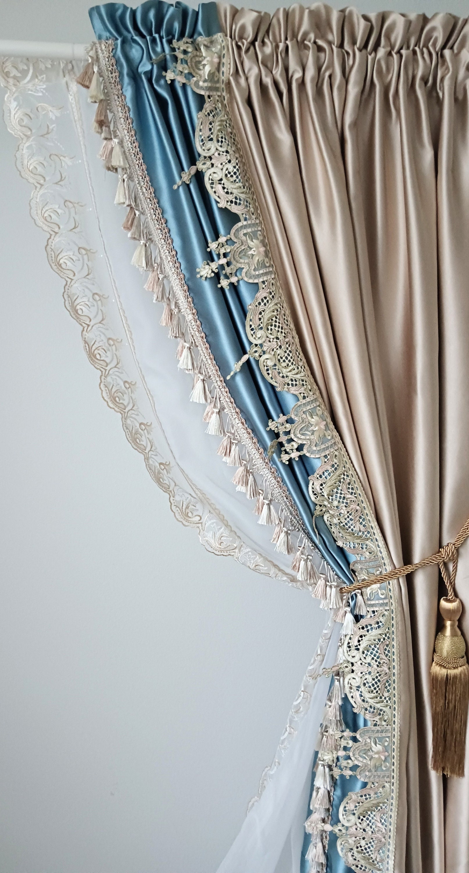 Custom Made Luxury Curtain and Side Tulle Elegant Style for Living Room ...